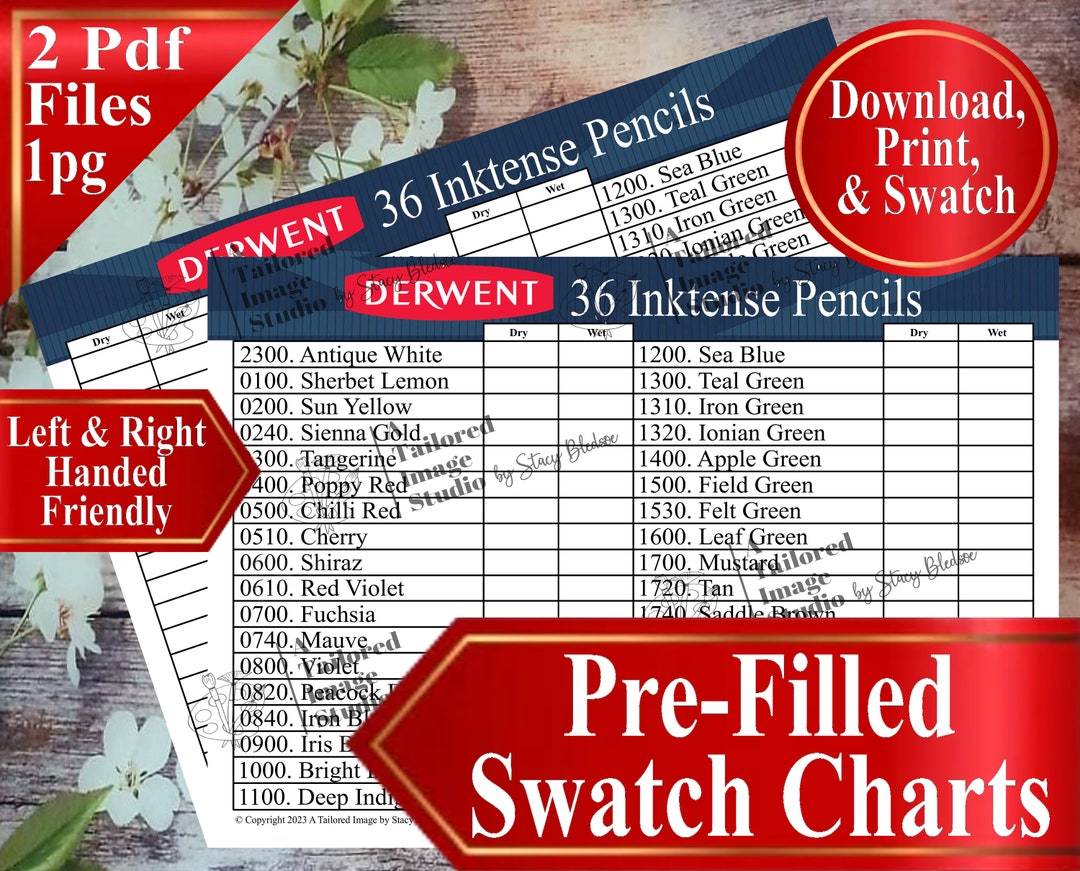 Derwent 36 Inktense Pencils Swatch Chart - Etsy