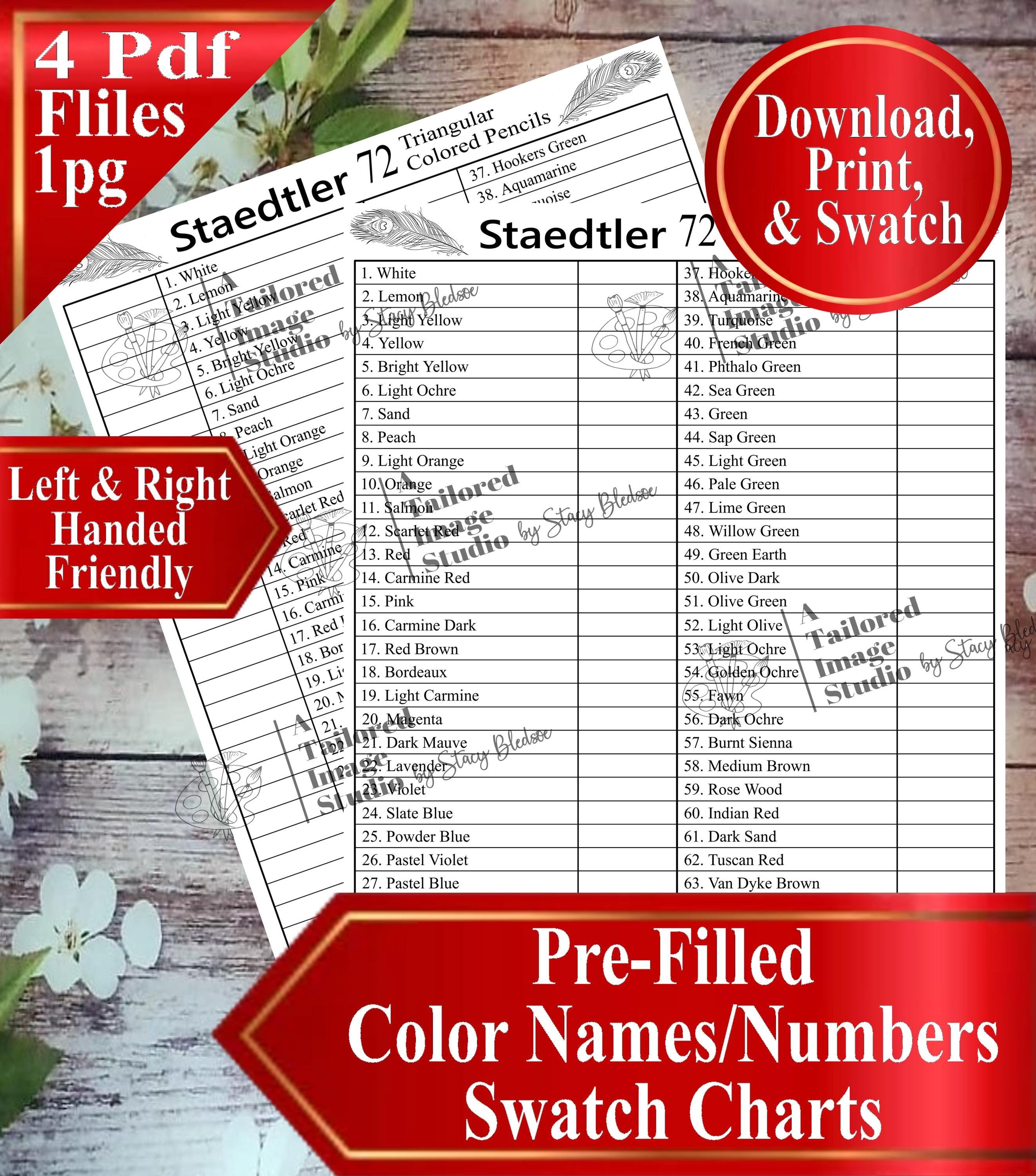 Staedtler 72 Triangular Colored Pencils (1278) Swatch Chart (PDF ...