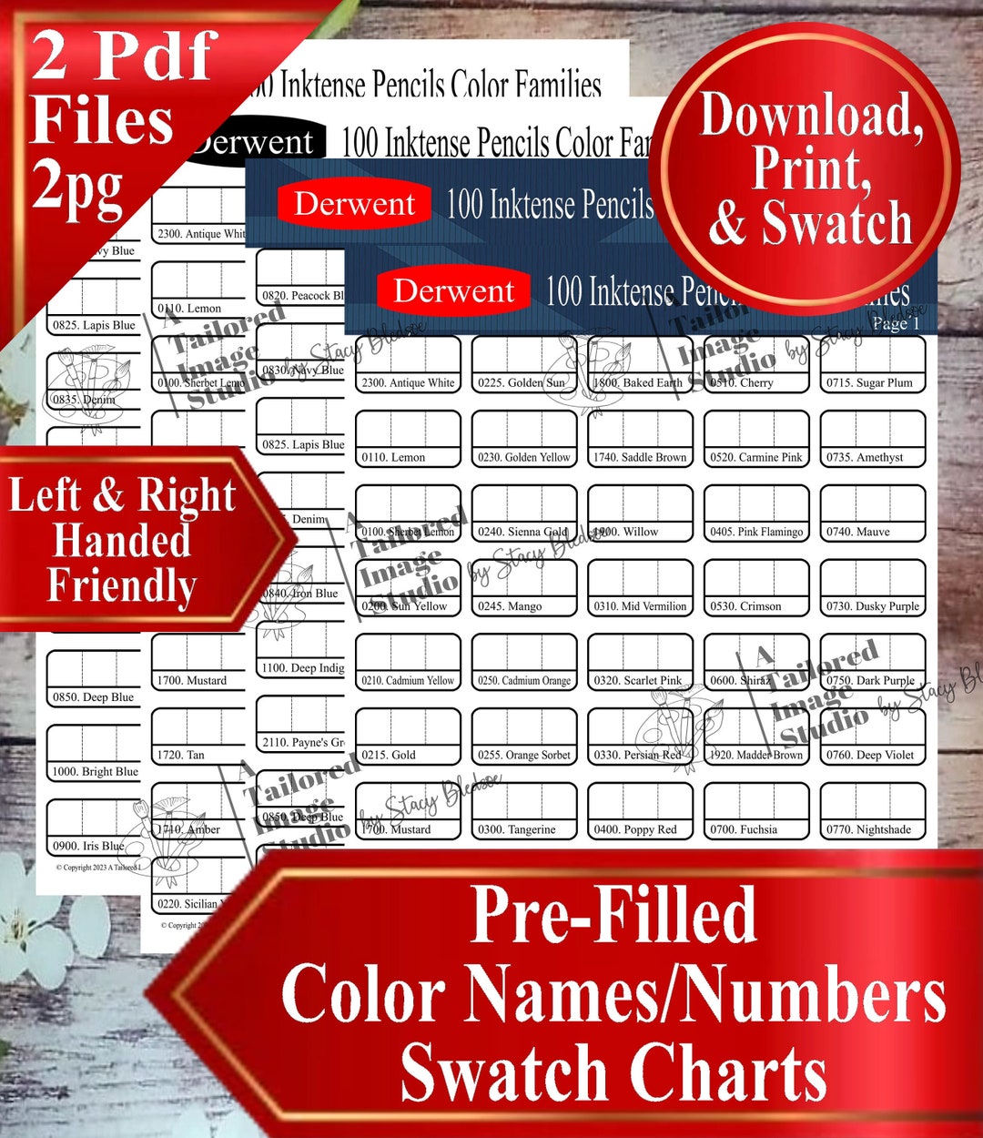 Derwent 100 Inktense Color Families Swatch Charts - Etsy