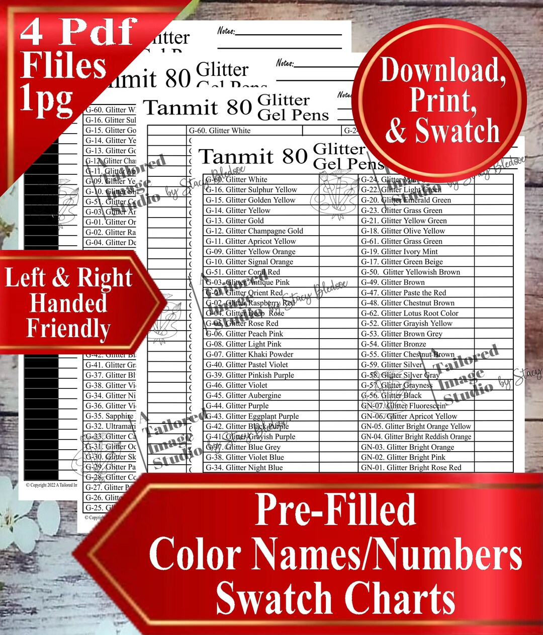 Tanmit 80 Glitter Gel Pens Swatch Charts - Etsy