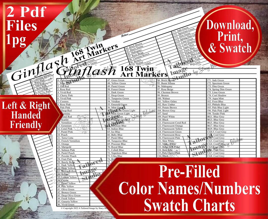 Ginflash 168 Markers Swatch Charts (PDF Download) - Etsy