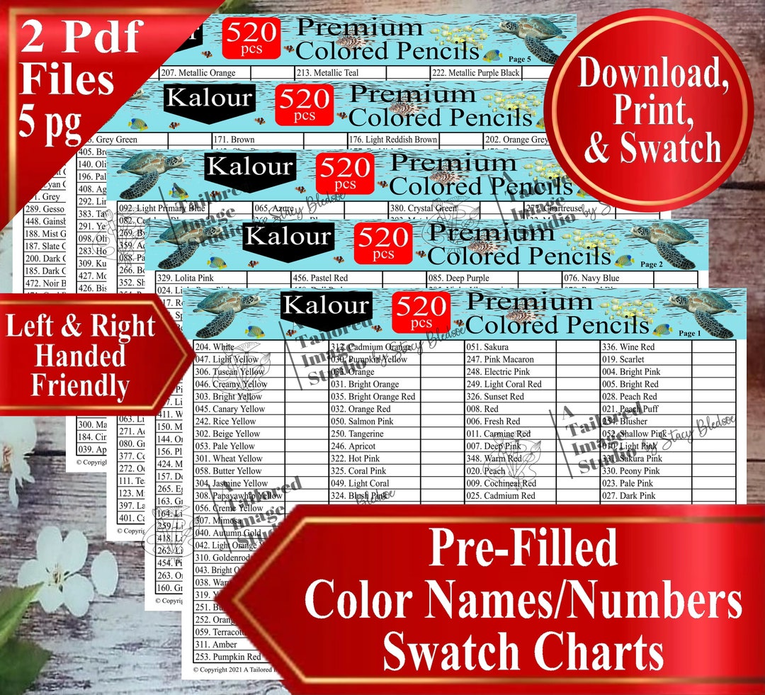 Kalour 520 Colored Pencils Swatch Chart (PDF Download) - Etsy