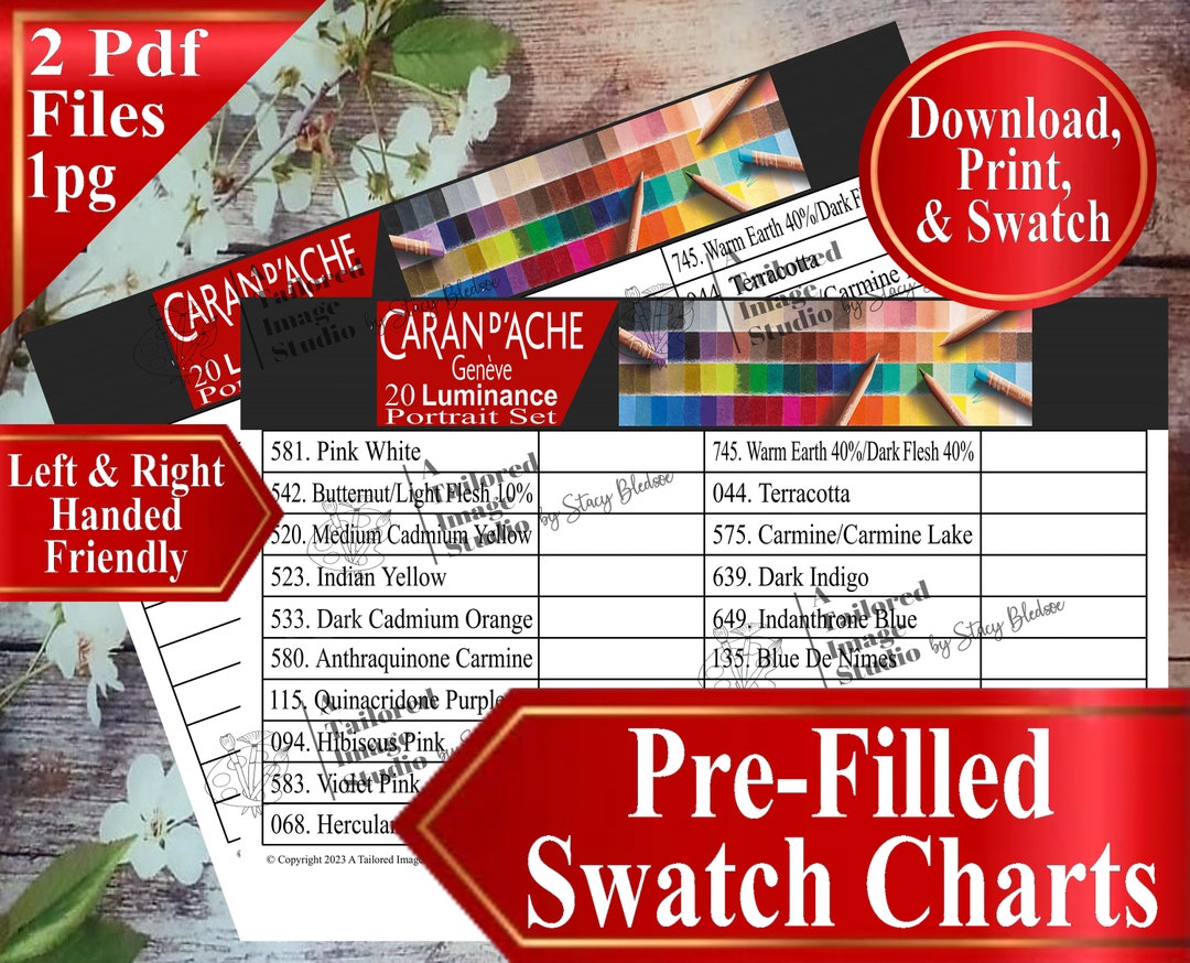 Caran Dache 20 Luminance Portrait Set Colored Pencils Swatch Chart - Etsy