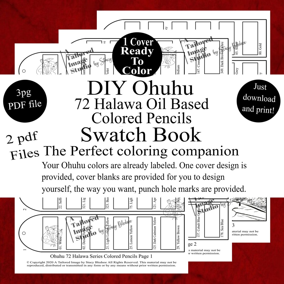 Ohuhu 72 Halawa Oil Based Colored Pencils DIY Color Swatch Book Style 1 ...