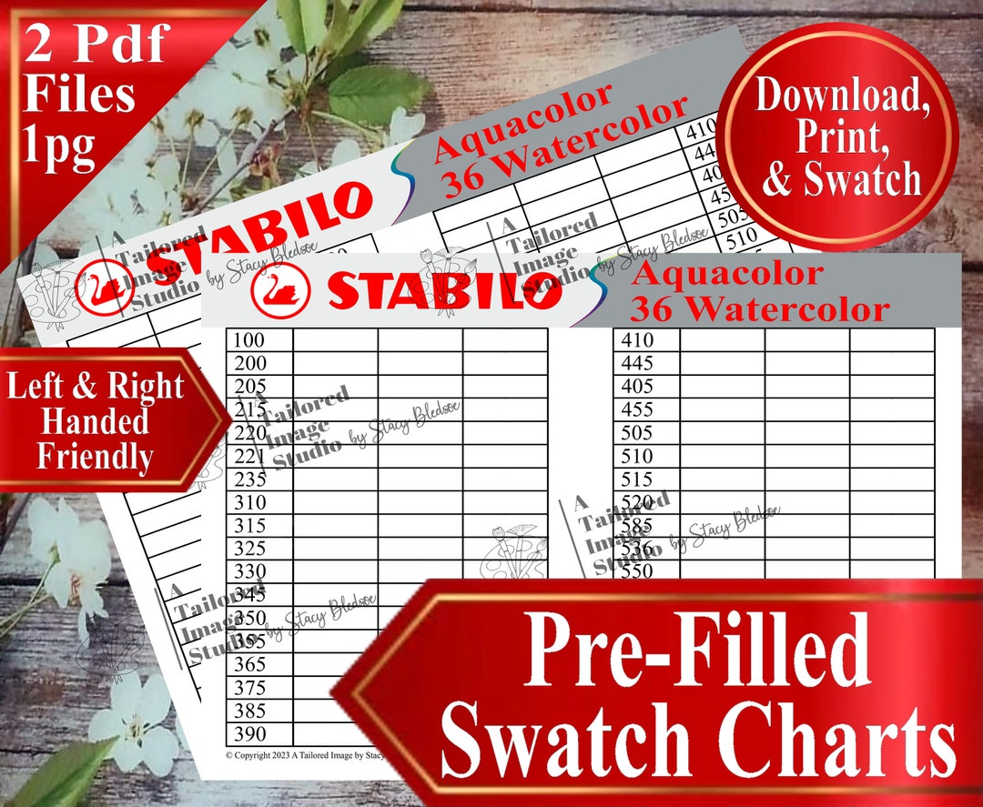 Stabilo 36 Aquacolor Watercolor Pencil Swatch Chart - Etsy