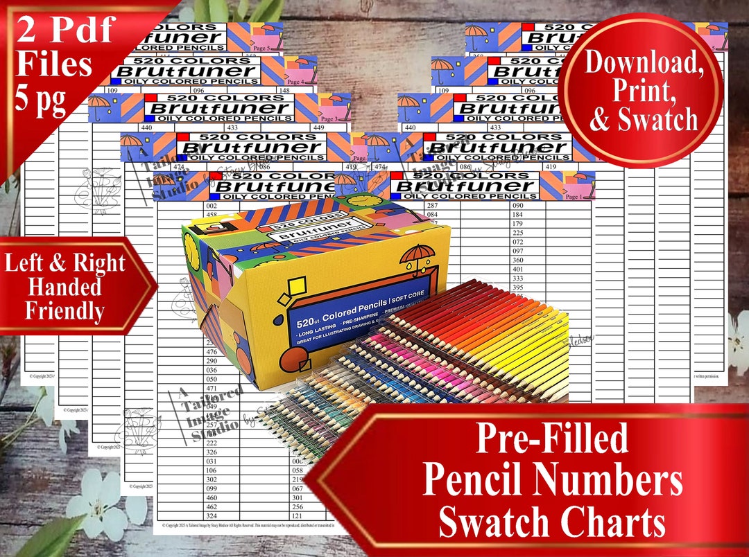 Brutfuner 520 Colored Pencils (yellow Box) Swatch Chart (PDF Download ...