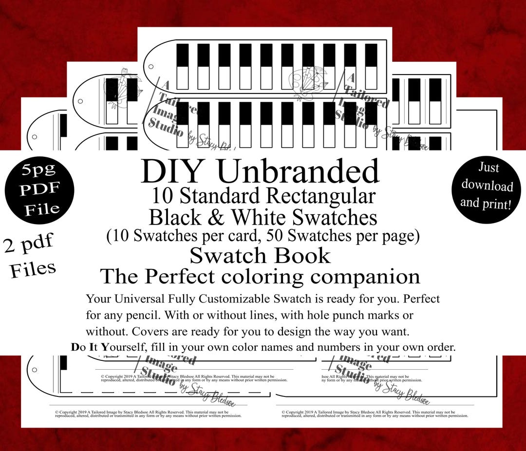 DIY Color Swatch Book: Black & White Rectangular Swatches (PDF Pattern ...