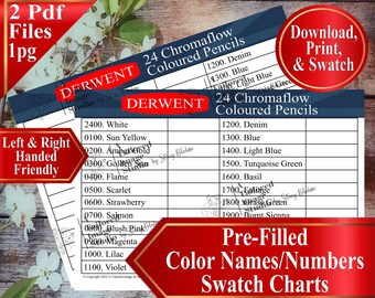 Derwent Chromaflow 72 Colored Pencils Color Chart Prefilled Swatch ...