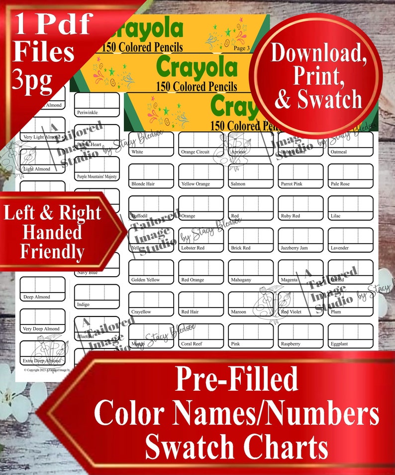 Crayola 150 Colored Pencil Color Swatch Chart - Etsy