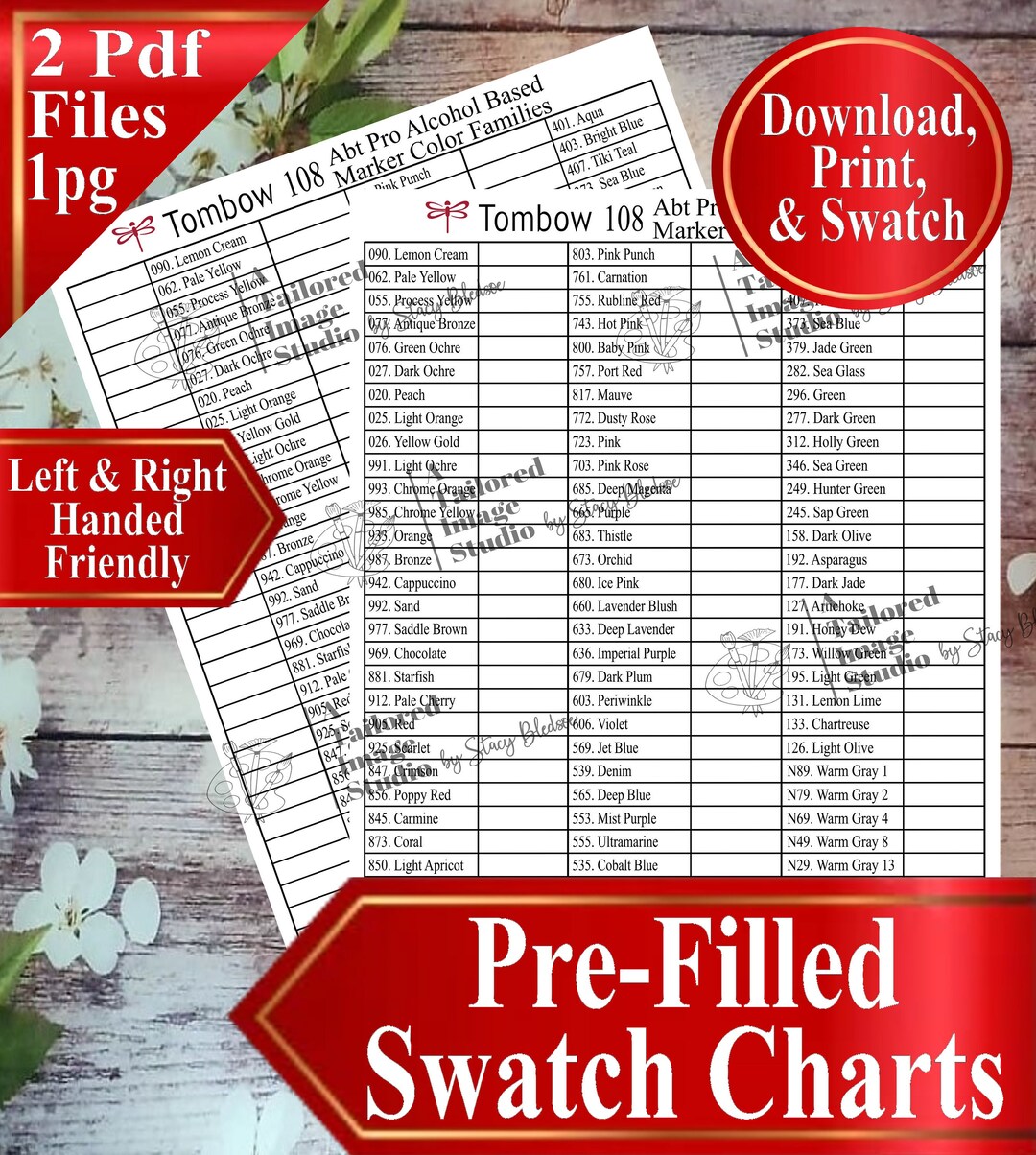 Tombow 108 Abt Pro Dual Brush Alcohol Markers Color Families Swatch ...