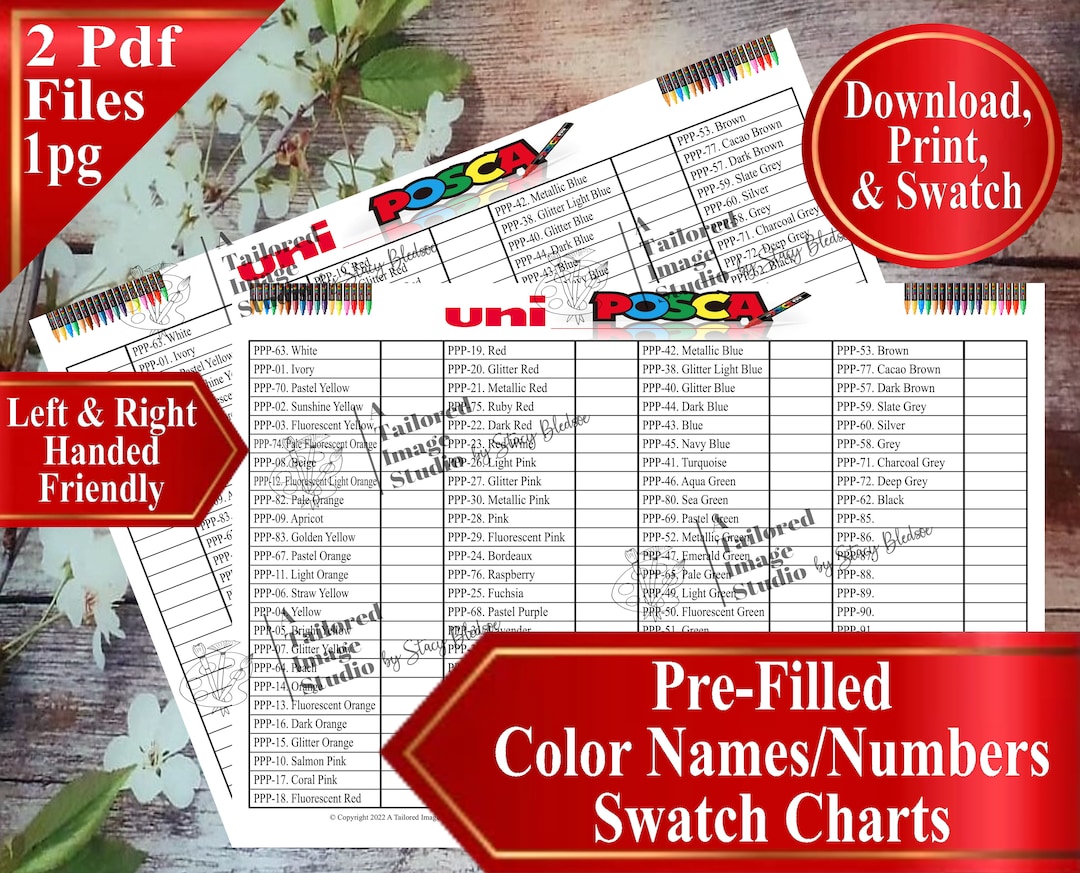 Uni Posca 84 Acrylic Paint Pens Swatch Charts (PDF Download) - Etsy