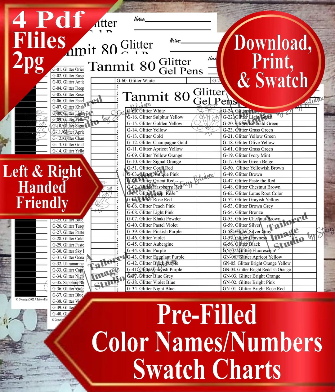 Tanmit 80 Glitter Gel Pens Swatch Charts (PDF Download) - Etsy