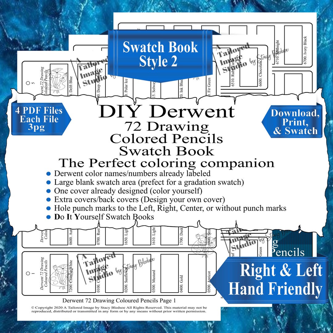 Derwent 72 Drawing Colored Pencils Swatch Book Style 2 (PDF Download ...