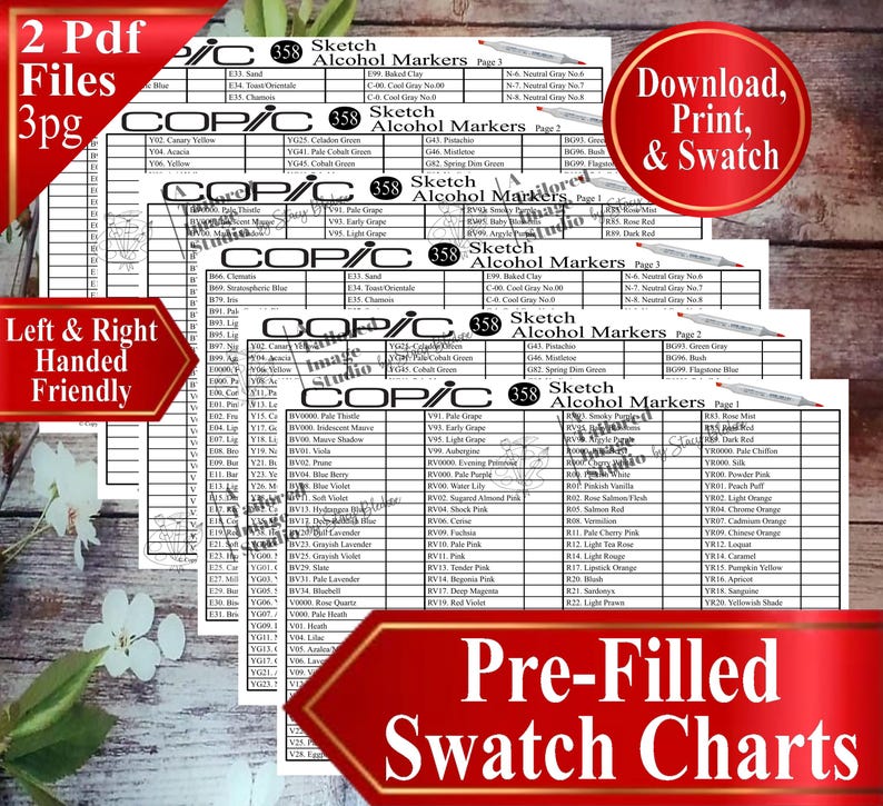 Copic 358 Sketch Alcohol Markers Swatch Charts (PDF Download) - Etsy