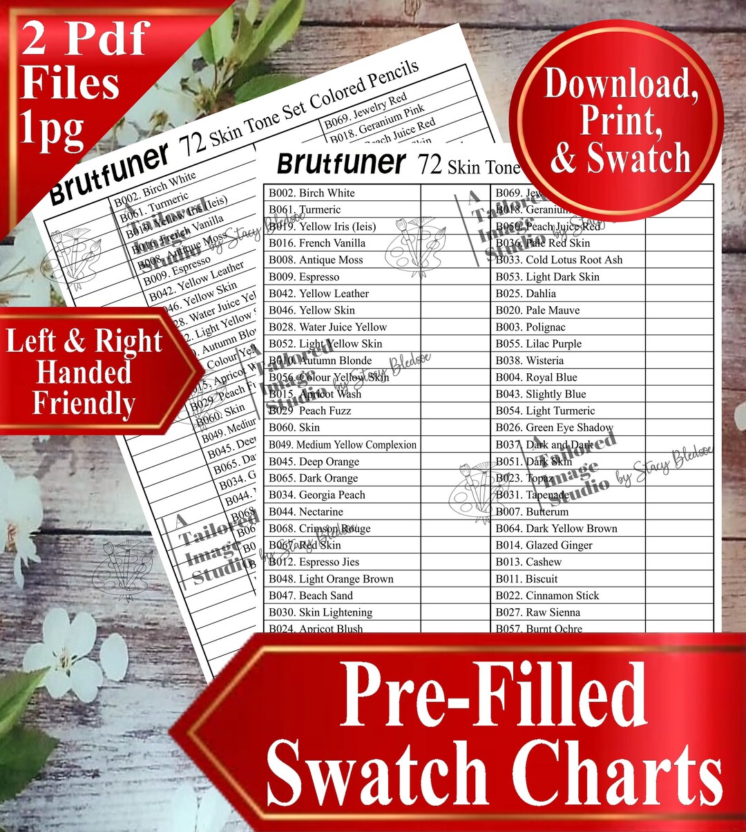 Brutfuner 72 Skin Tones Colored Pencils Set Swatch Chart - Etsy