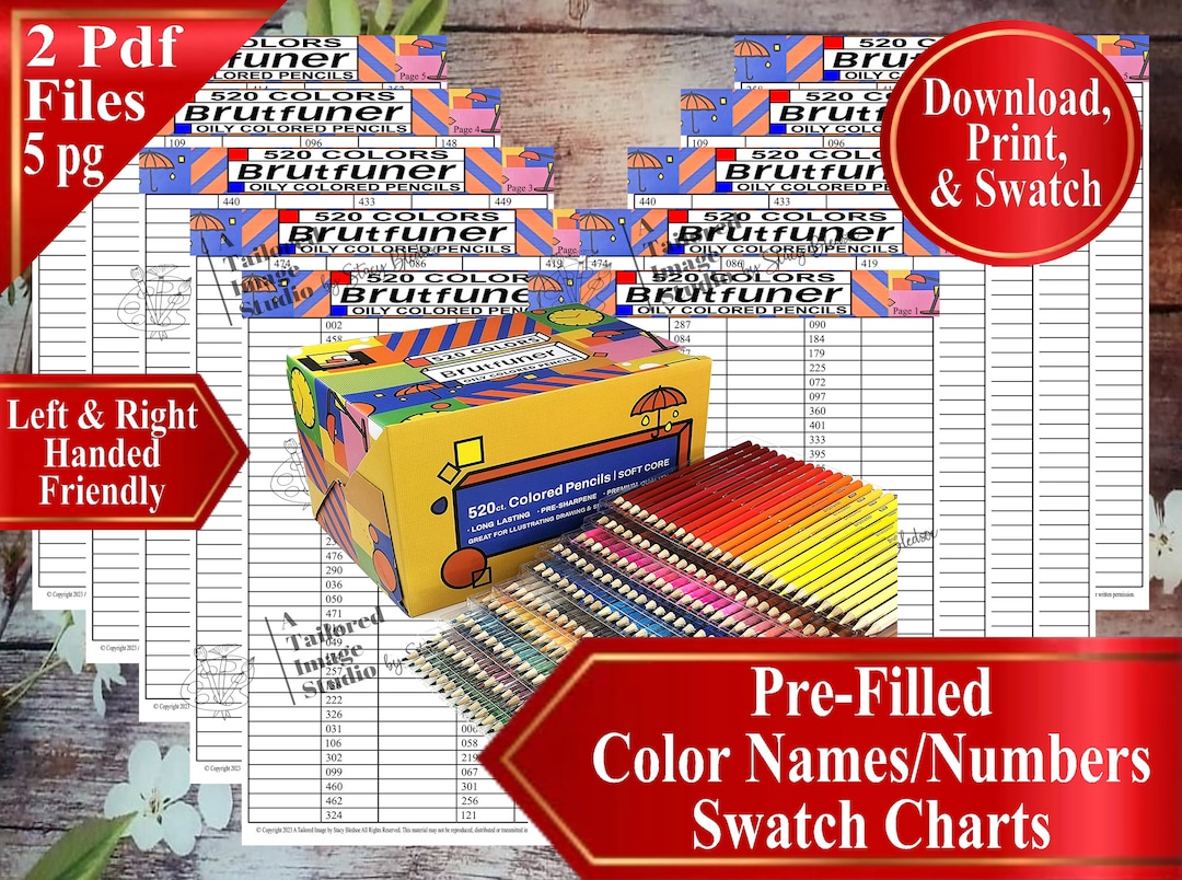 Brutfuner 520 Colored Pencils yellow Box Swatch Chart - Etsy