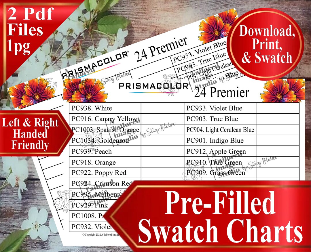 Prismacolor 24 Premiers Colored Pencils Swatch Chart - Etsy