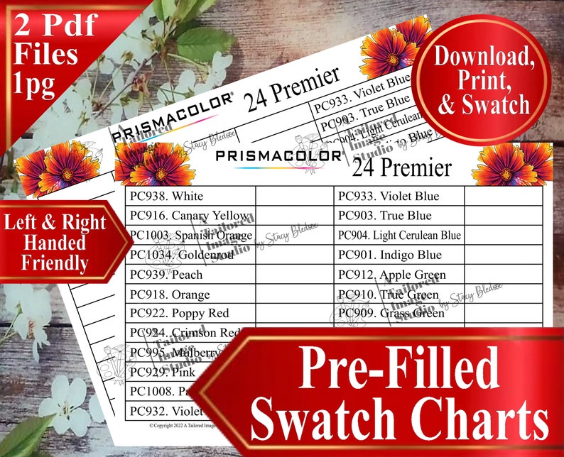 Prismacolor 24 Premiers Colored Pencils Swatch Chart - Etsy