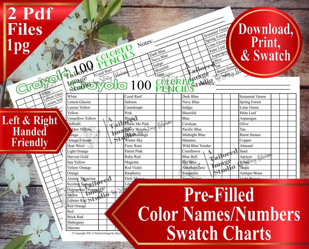Crayola 100 Adult Colored Pencil Color Swatch Chart (PDF Download) - Etsy