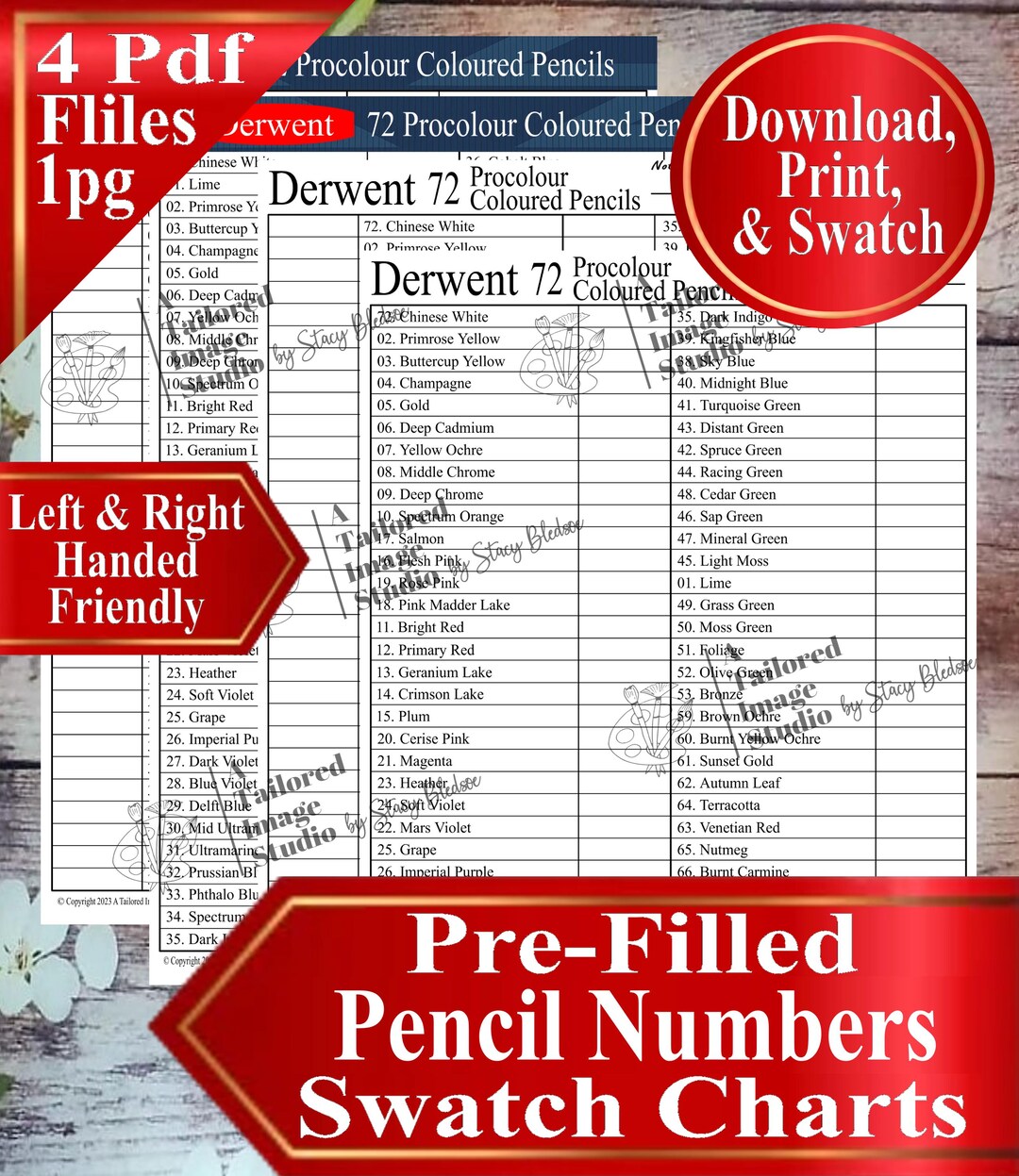 Derwent 72 Procolour Colored Pencils Swatch Chart (PDF Download) - Etsy