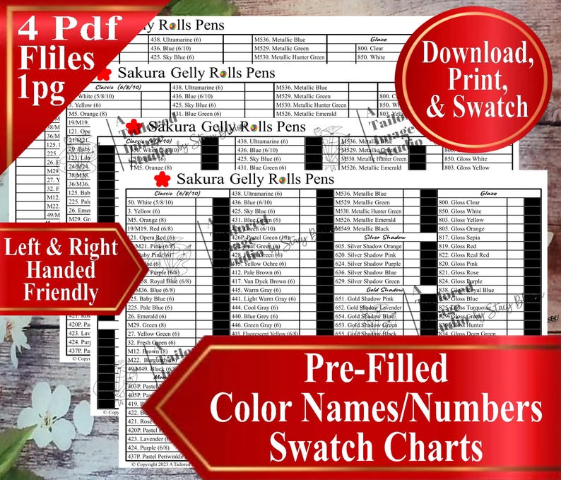 Sakura Gelly Rolls Swatch Charts (PDF Download) - Etsy