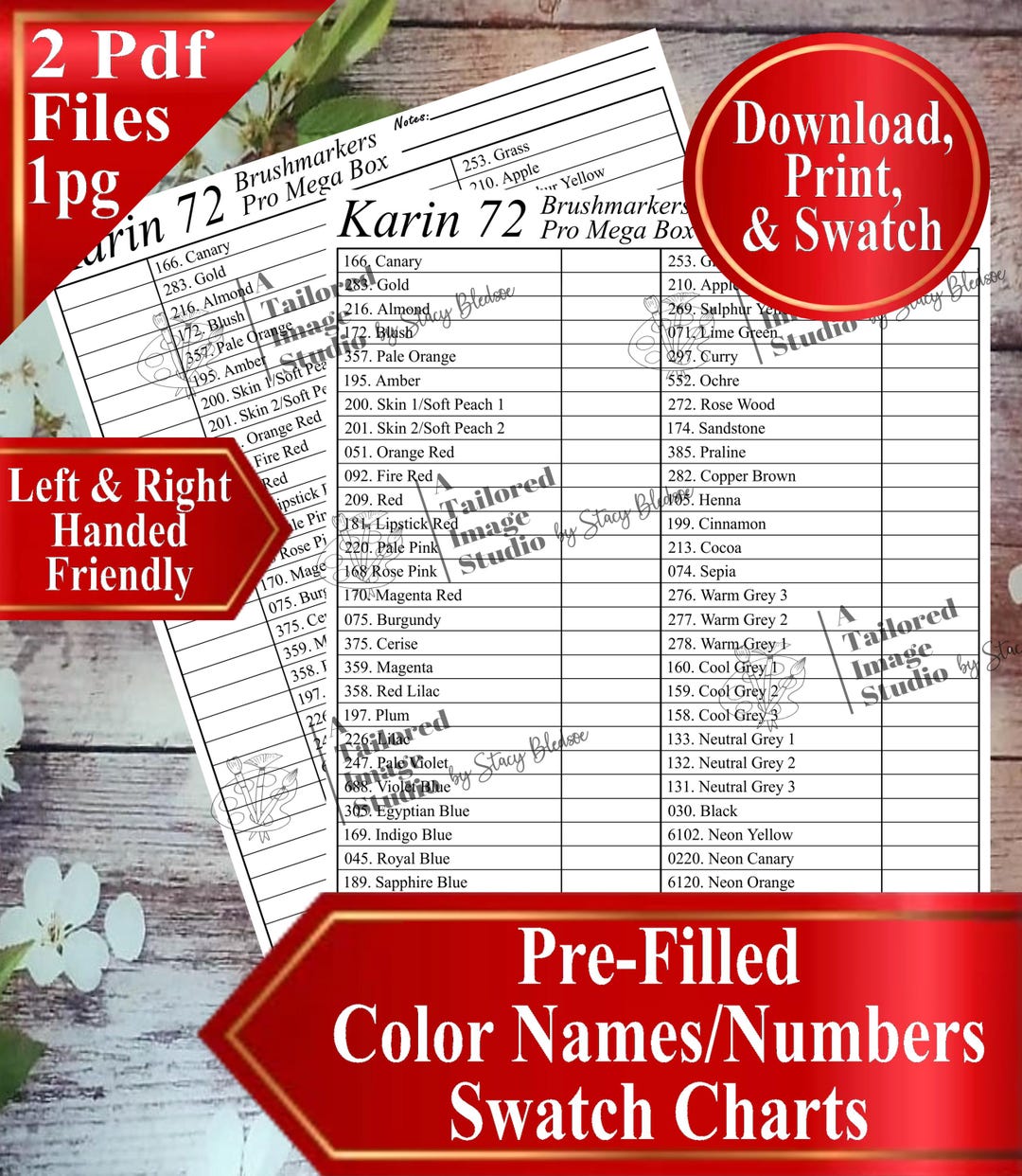 Karin 72 Brushmarker Pro Mega Markers Swatch Charts (PDF Download) - Etsy