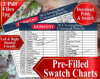 Derwent Chromaflow 72 Colored Pencils Color Chart Prefilled Swatch ...