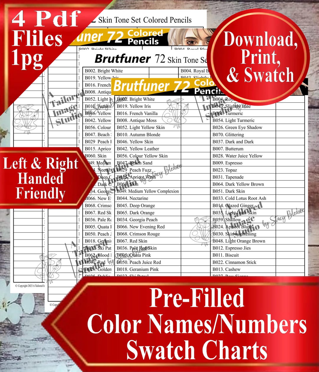 Brutfuner 72 Skin Tones Colored Pencils Set Swatch Chart (PDF Download ...