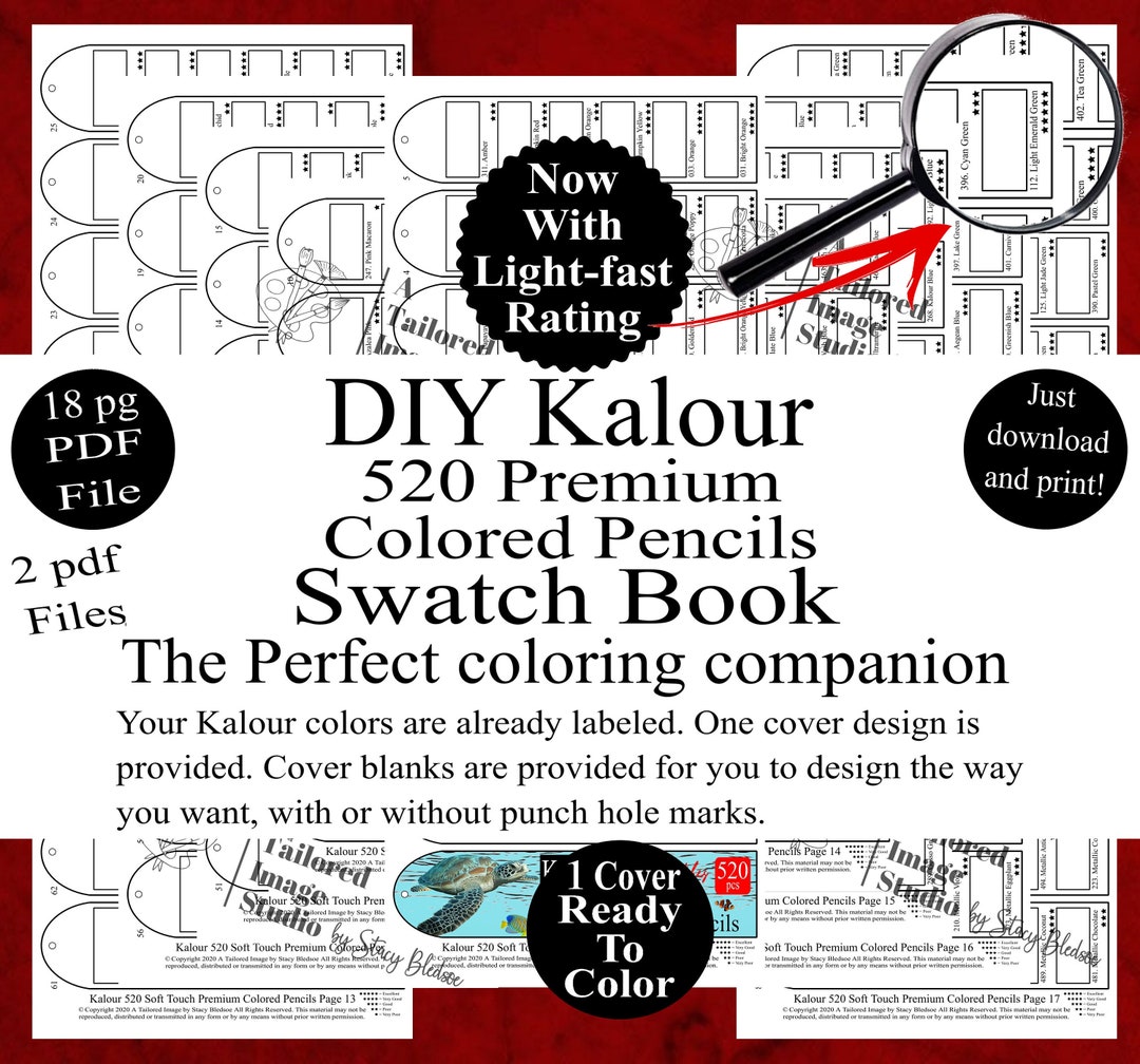 Kalour 520 Lápis de cor Premium Soft Touch DIY Color Swatch Book Style ...