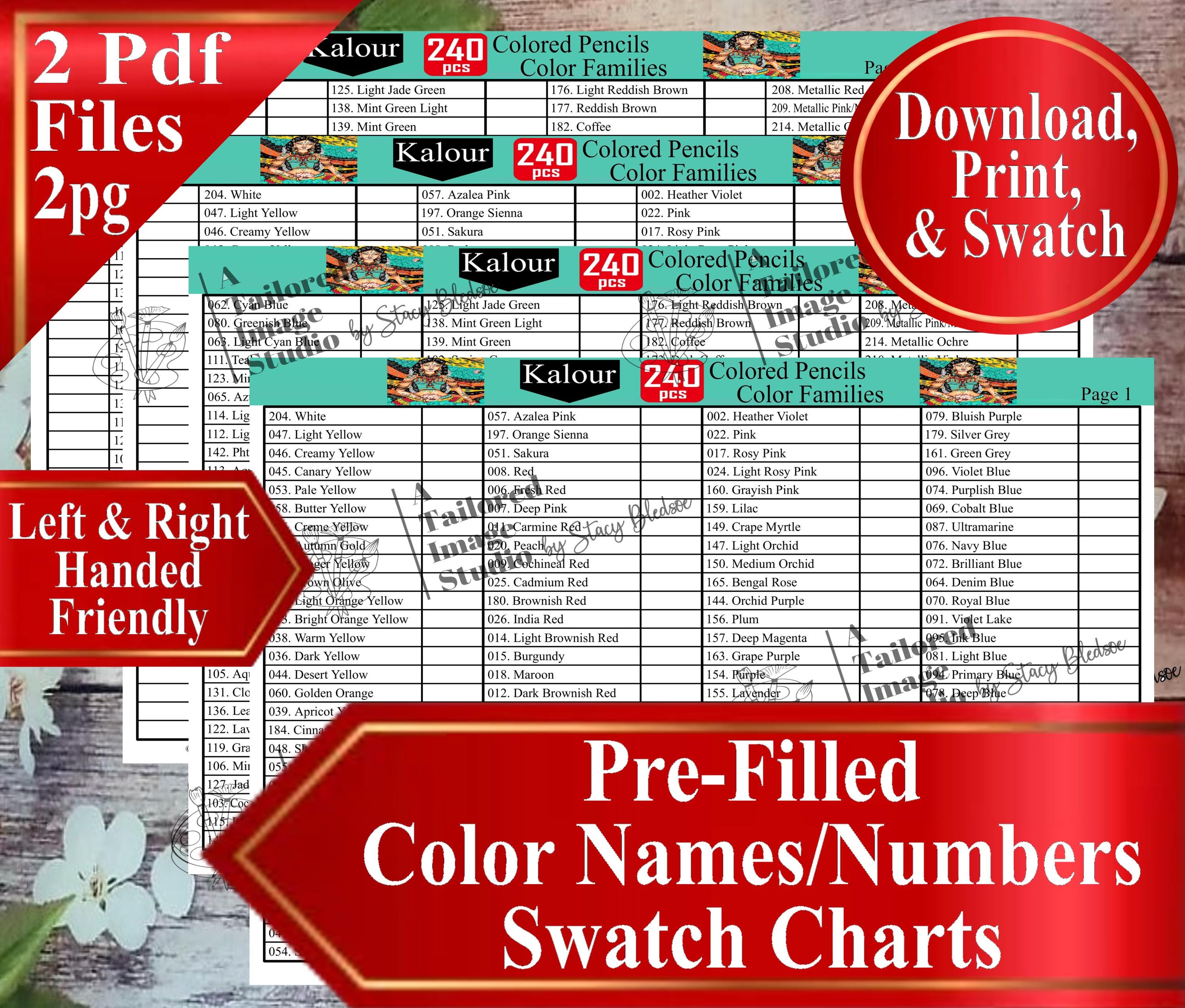 Kalour 240 Colored Pencil Color Families Swatch Chart (PDF Download) - Etsy