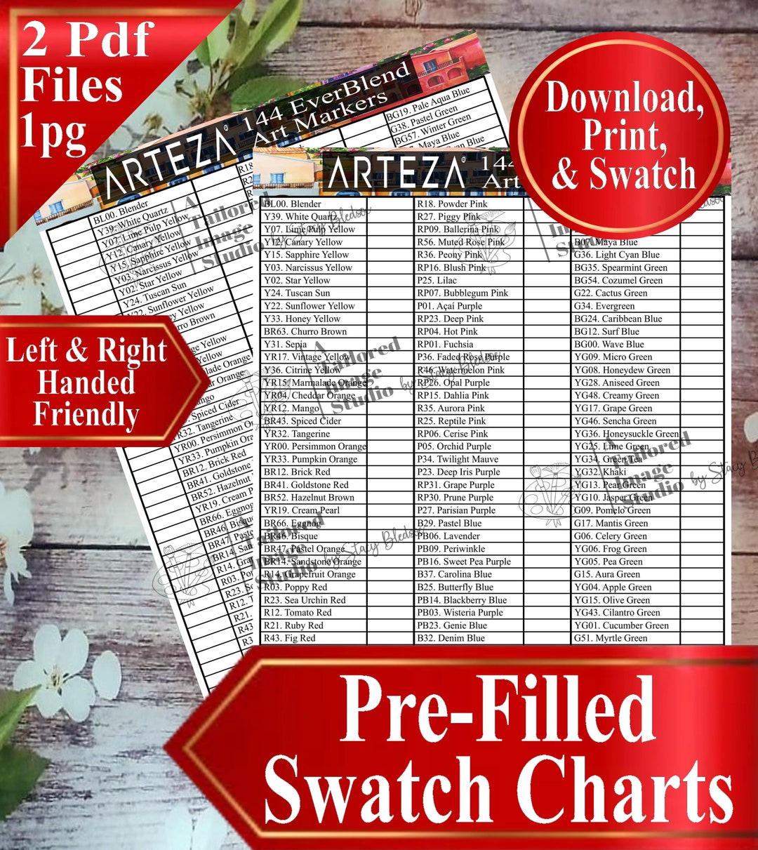 Arteza 144 Everblend Ultra Art Markers Color Swatch Chart (PDF Download ...