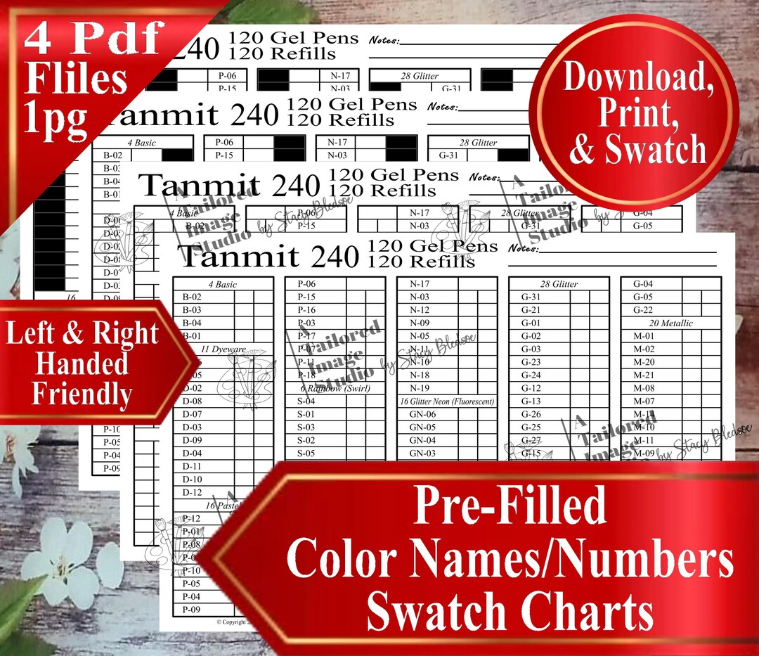 Tanmit 240 Set (120 Gel Pens 120 Pen Refills) Swatch Charts (PDF ...