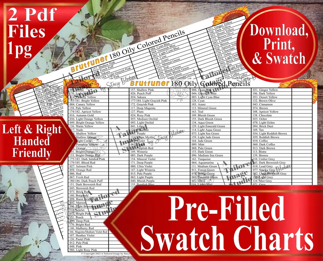 Brutfuner 180 Oily Colored Pencils Swatch Chart (Download Now) - Etsy