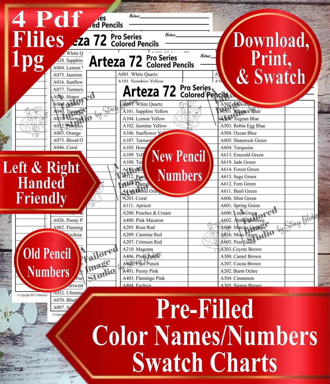 Arteza 72 Pro Series Colored Pencils Swatch Charts (PDF Download) - Etsy