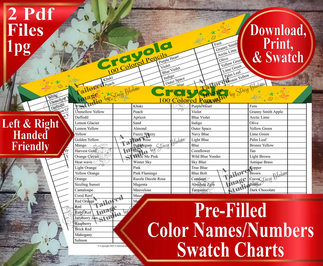 Crayola 100 Colored Pencil Color Swatch Chart (PDF Download) - Etsy
