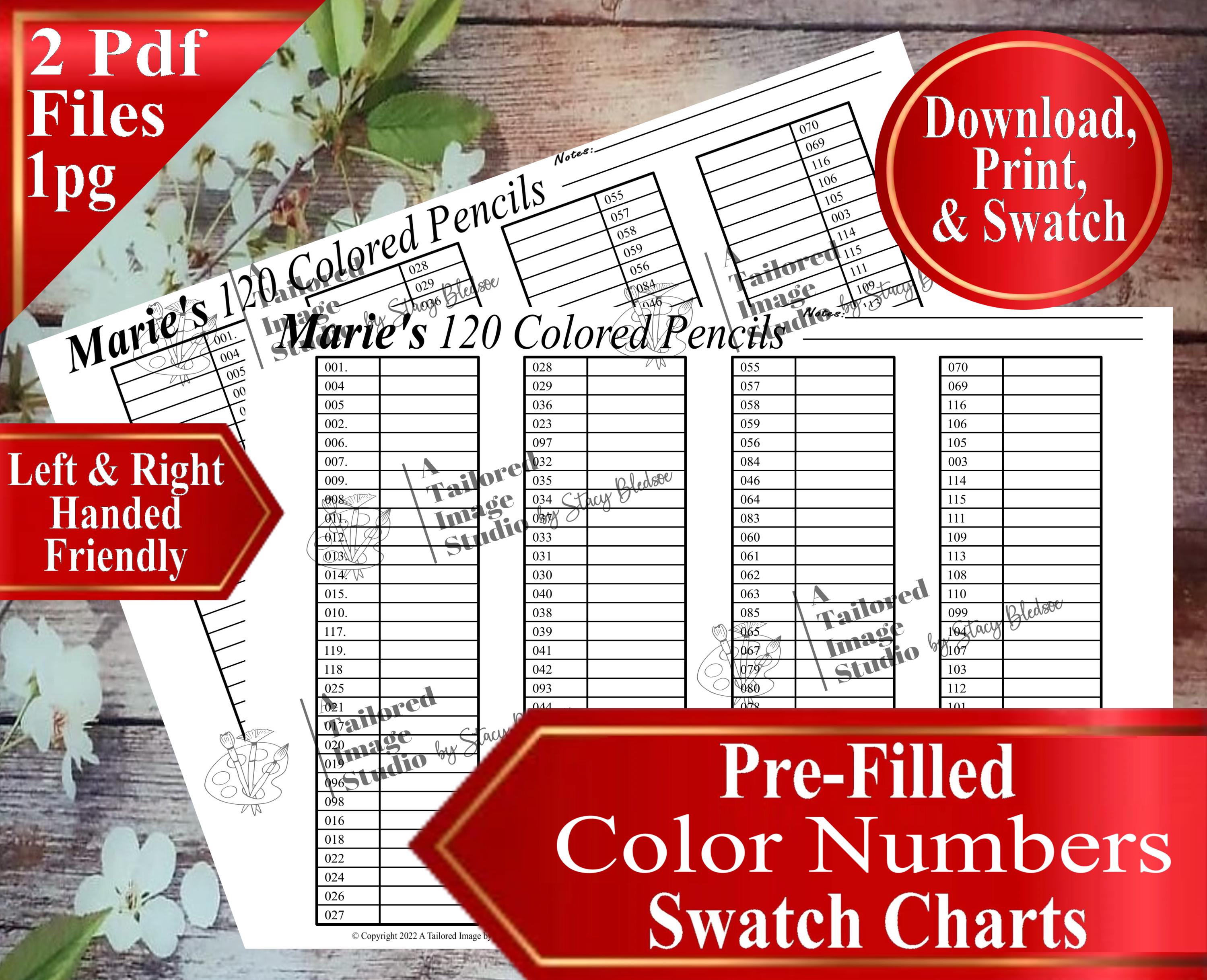 Marie's 120 Colored Pencils Swatch Charts (PDF Download) - Etsy
