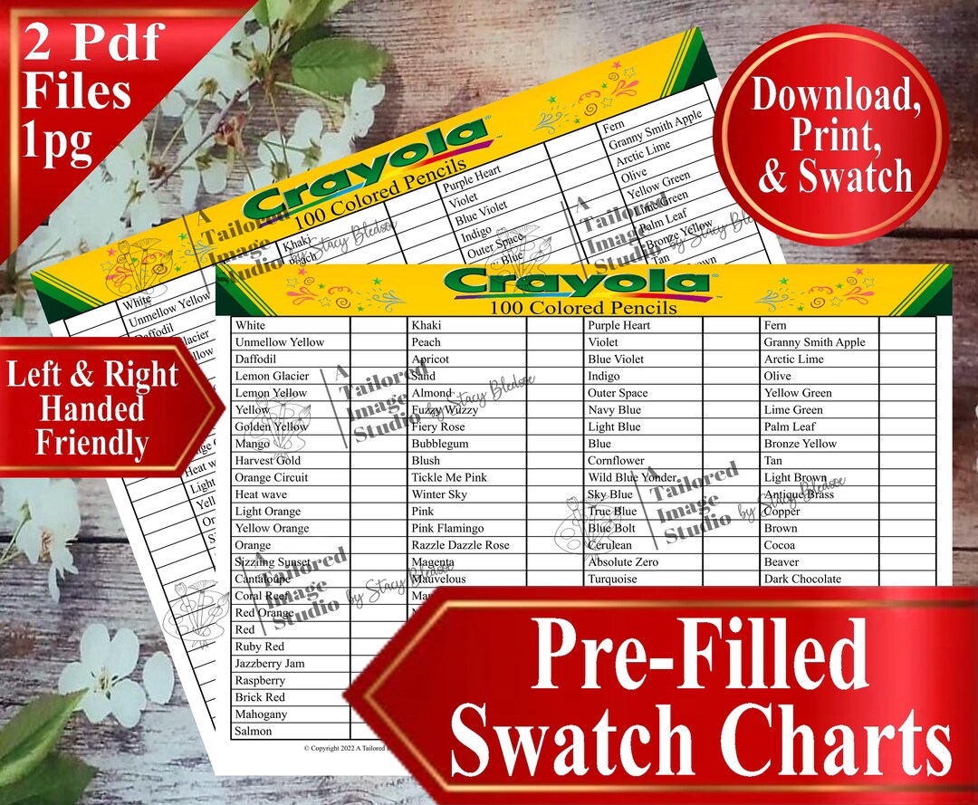 Crayola 100 Colored Pencil Color Swatch Chart - Etsy