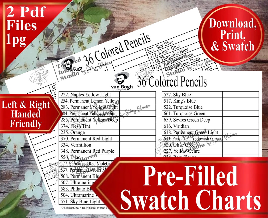 Van Gogh 36 Colored Pencils Swatch Charts - Etsy