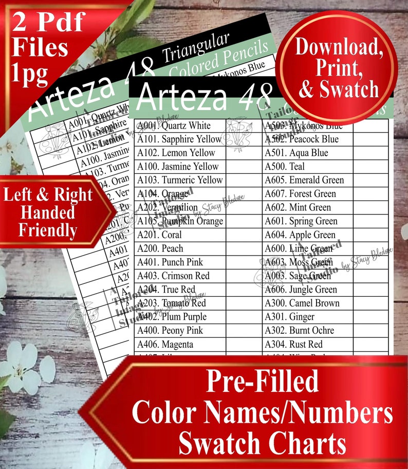 Arteza 48 Colored Pencils Swatch Chart (PDF Download) - Etsy Canada