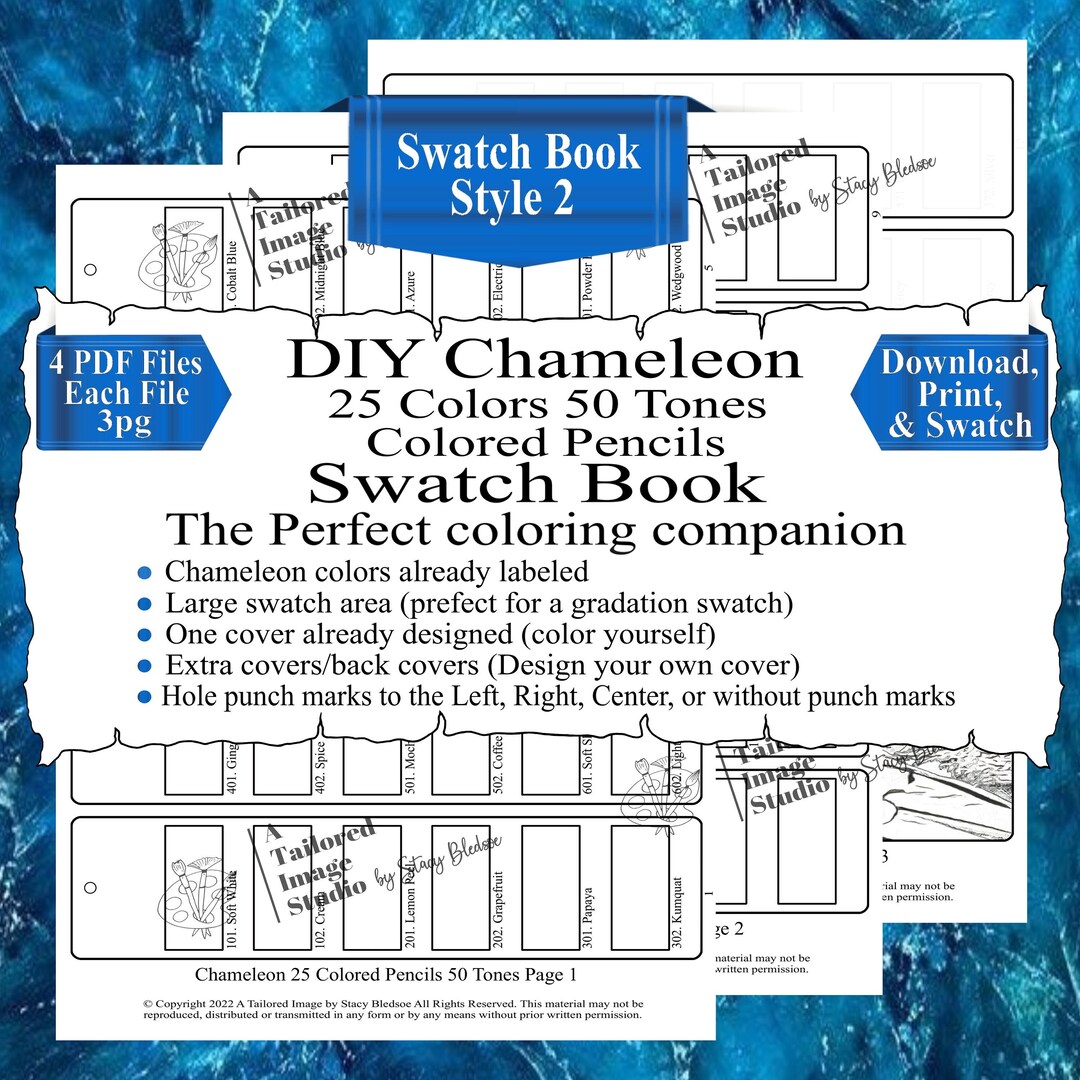 Chameleon 25 Colors 50 Tones Colored Pencil DIY Color Swatch Book Style ...