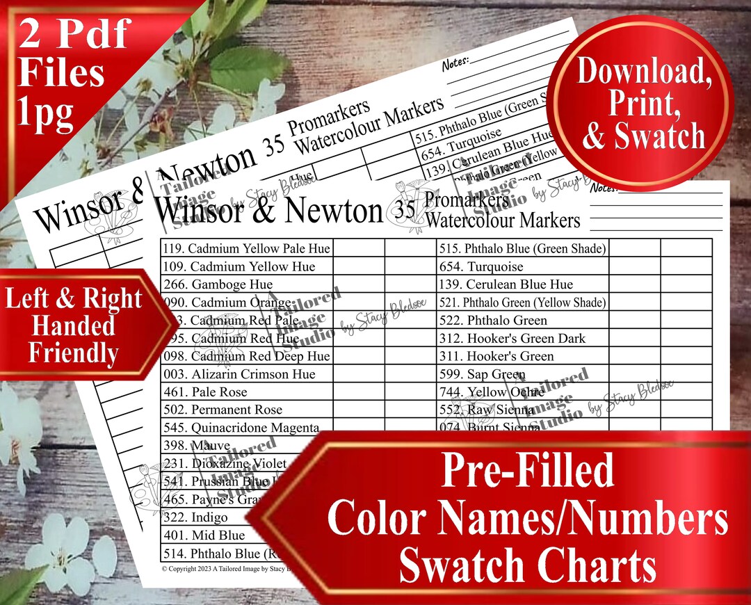 Winsor & Newton 35 Promarker Watercolour Markers Swatch Chart (PDF ...