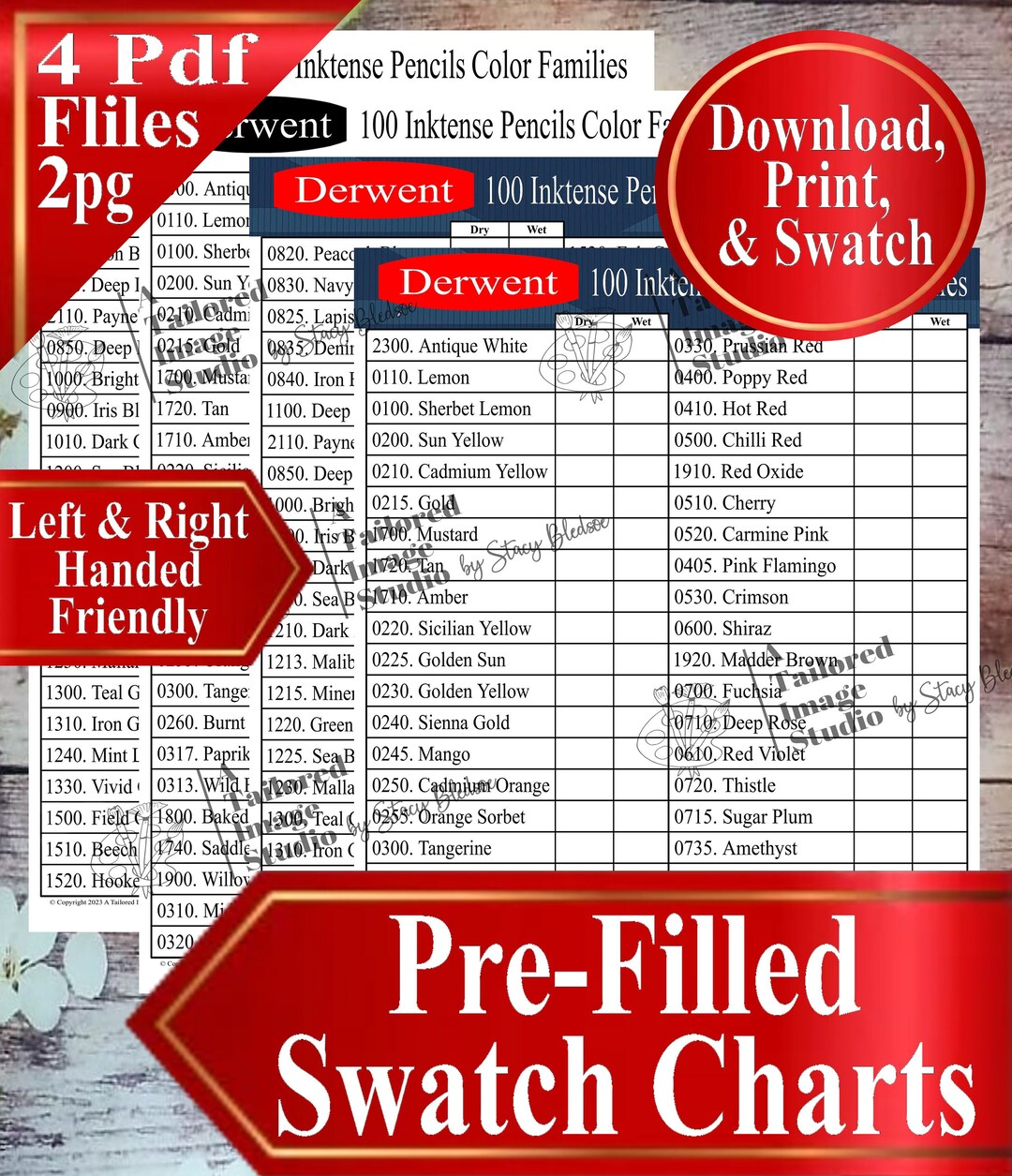 Derwent 100 Inktense Pencils Color Families Swatch Charts - Etsy