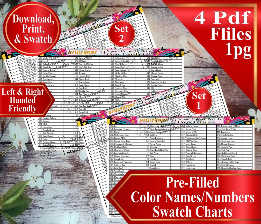 Brutfuner 120 Square Colored Pencils Color Families Swatch Chart - Etsy ...