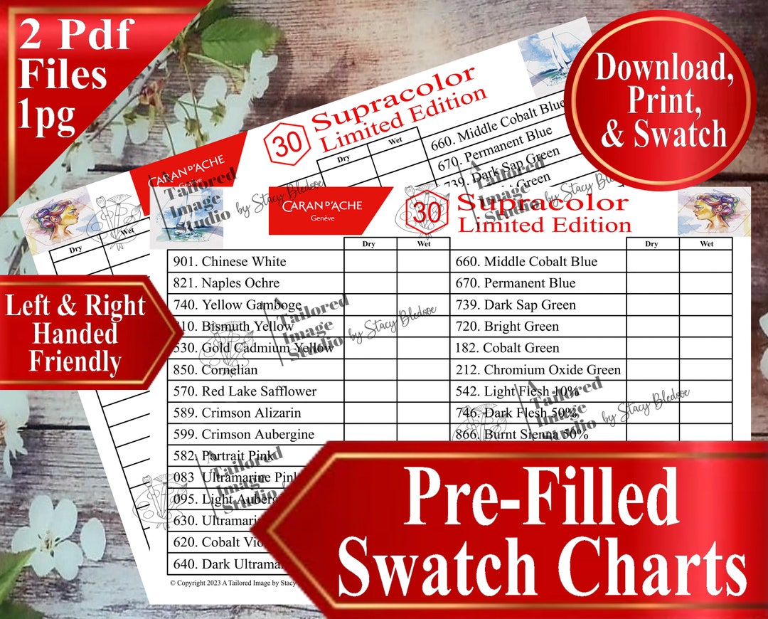 Caran Dache 30th Anniversary Supracolor Soft Aquarelle Swatch Charts - Etsy