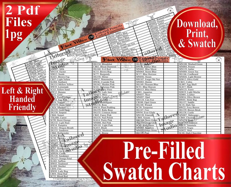 Black Widow 180 Colored Pencil Color Families Swatch Chart - Etsy