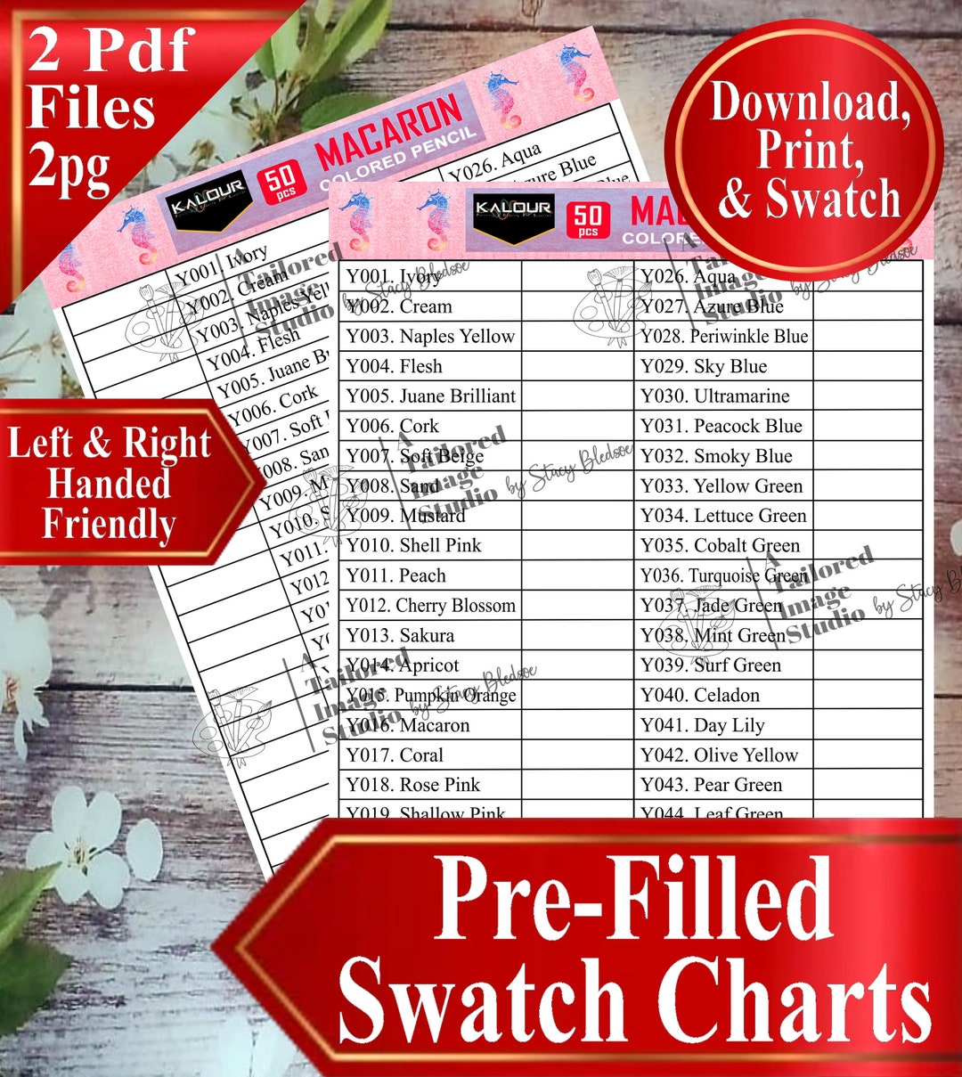 Kalour 50 Macaron Colored Pencils Swatch Chart - Etsy