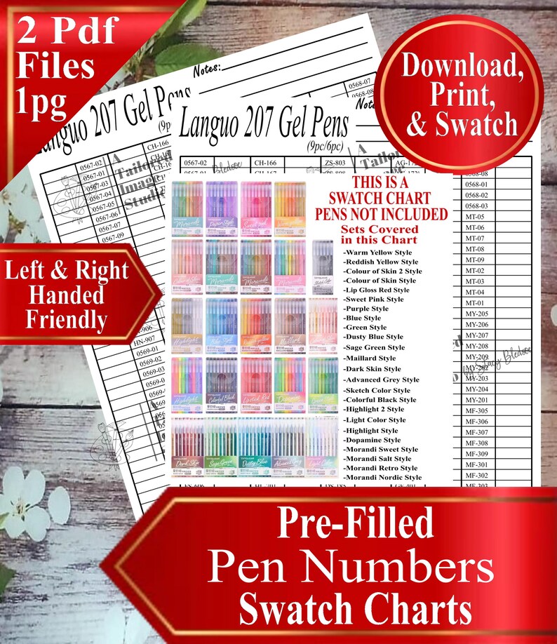 Languo 207 Gel Pens Swatch Charts (PDF Download) - Etsy UK