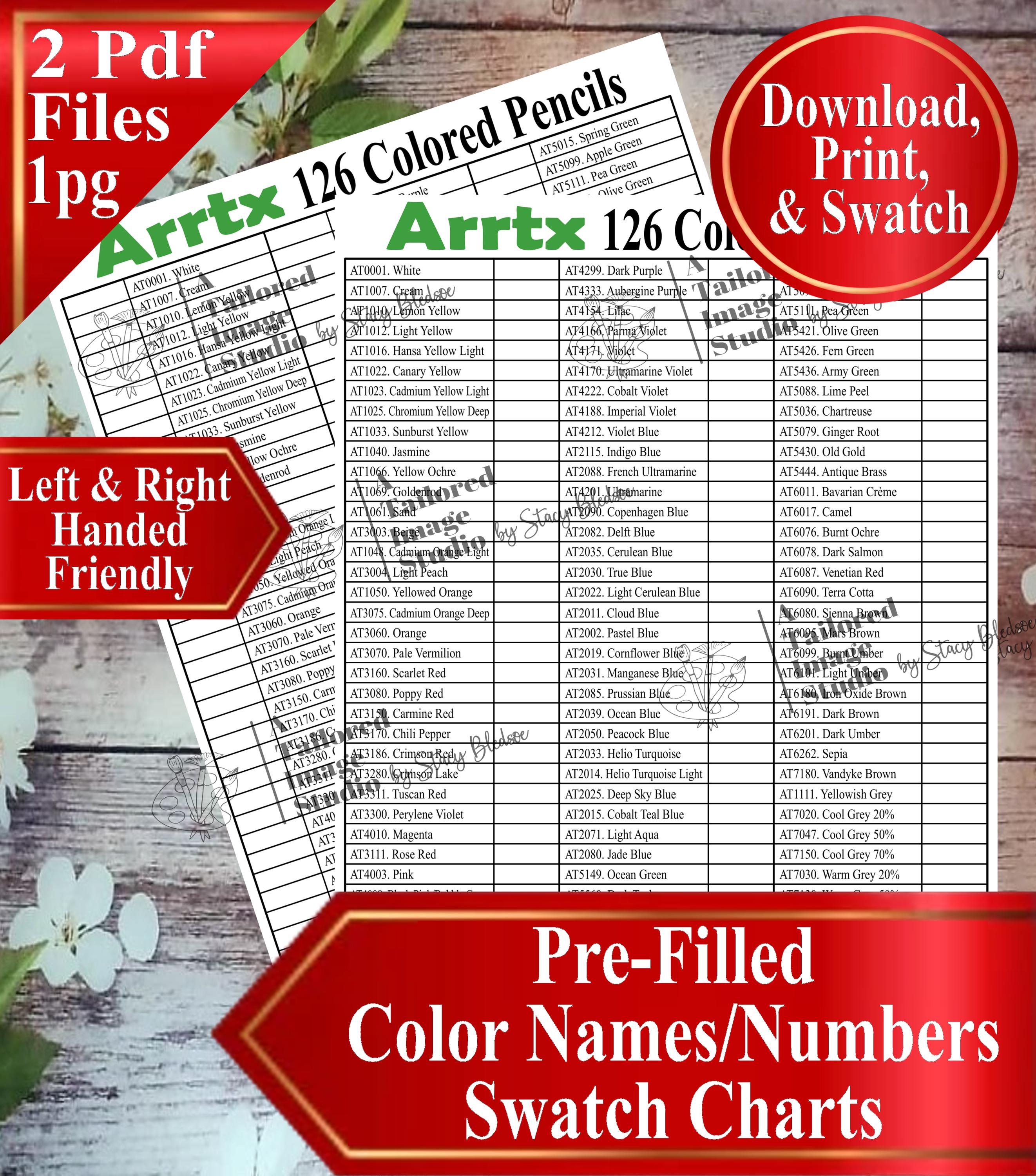 Arrtx 126 Colored Pencils Swatch Chart (PDF Download) - Etsy