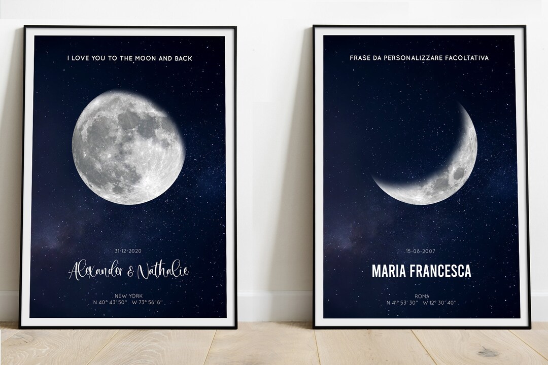 Personalised Gift, Custom Moon Print Black White, Personalized Moon ...