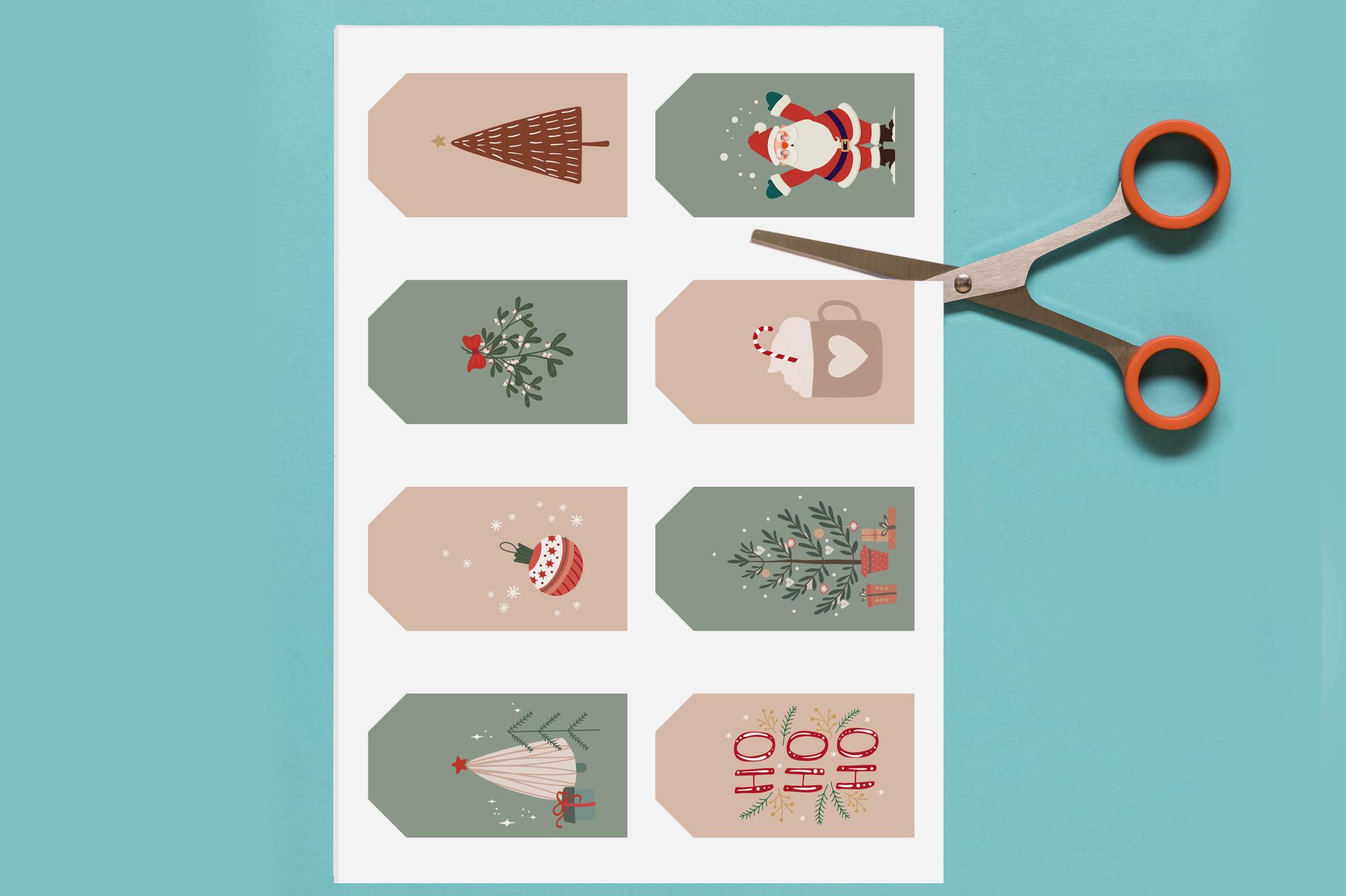Boho Christmas Gift Tags, Set of 8 Printable Holiday Labels, Minimal ...